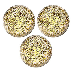 Kepfire 3Pcs Mosaic Glass Sphere 3.15 Inch Round Crackl Orbs for Bowls Vases Dining Table Centerpiece Home Decoration - Gold