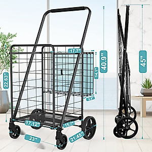 Shopping Cart for Groceries,Jumbo Upgraded Grocery Cart with Waterproof Liner, 360° Rolling Swivel Wheels and Double Basket, Heavy Duty Folding Shopping Cart for Shopping Laundry-Hold Up to 340 LBS