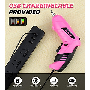 DIFFLIFE 28PCS Pink Power 3.6V Cordless Electric Screwdriver Rechargeable Electronic Mini Automatic Gyroscopic Screw Gun Kit for Home - Pink Tools for Women