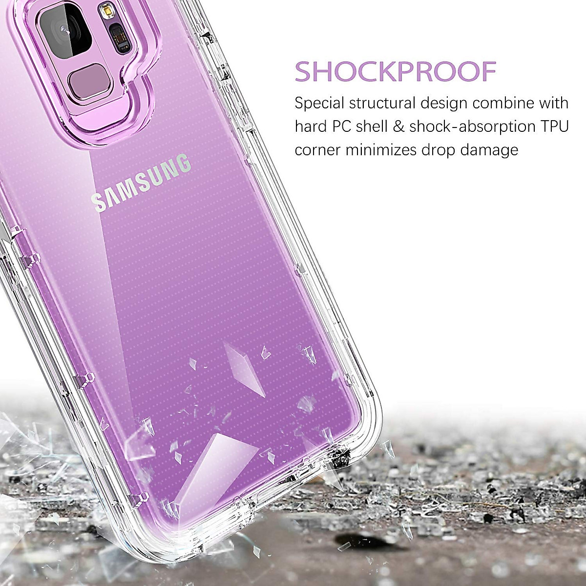 DUEDUE for S9 Case Clear,Galaxy S9 Case, 3 in 1 Shockproof Drop Protection Heavy Duty Hybrid Hard PC Cover Transparent TPU Bumper Full Body Protective Clear Case for Samsung Galaxy S9, Clear
