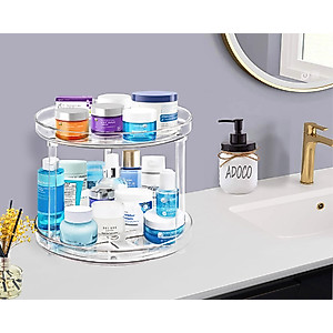 2 Tier Lazy Susan, 10.6 Inch Clear Makeup & Skincare Organizer, Bathroom Countertop Perfume Organizer