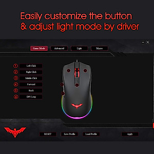 havit RGB Gaming Mouse Wired PC Gaming Mice with 7 Color Backlight, 6 Buttons, Up to 6400 D P I Computer USB Mouses for Desktop Laptop Gamer & Work