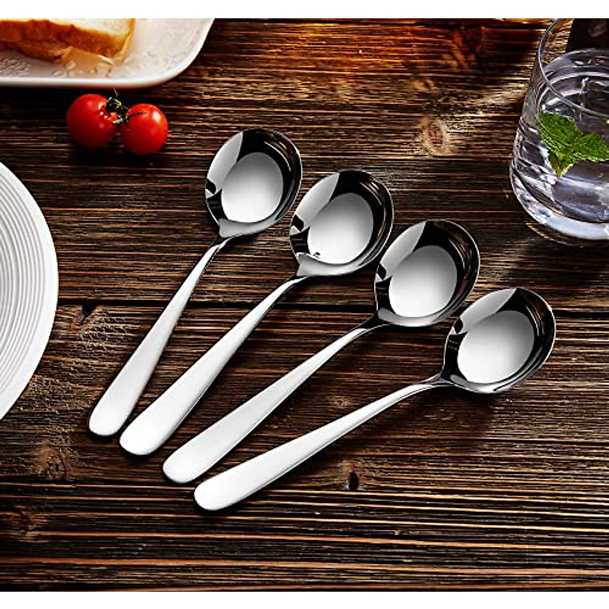 KEAWELL Premium 4-Piece 7" Louise Soup Spoons, 18/10 Stainless Steel, Dishwasher Safe