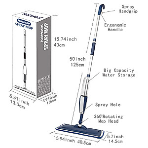 Mops for Floor Cleaning Wet Spray Mop with 14 oz Refillable Bottle and 3 Washable Microfiber Pads Home or Commercial Use Dry Wet Flat Mop for Hardwood Laminate Wood Ceramic