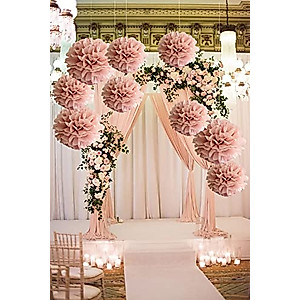 Set of 9 Dusty Rose Mauve Pink Tissue Pom Poms Paper Flowers Wall Backdrop Centerpieces for Wedding Nursery Baby Shower Hanging Decoration