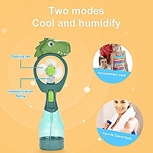 VEAREAR Dinosaur Handheld Fan Misting, Hand Held Portable Fan with Battery Operated, Spray Mister Personal Fan with Water Tank for Stylish Kids Girls Women Men Indoor Outdoor Travelling (Blue)