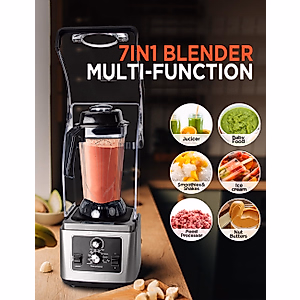 Cavlhils Commercial Blender for Kitchen, 2200W Professional-Grade Power Blender with Soundproof Cover, Electric Variable Speed Processor for Shakes and Smoothies, 88 oz Container & 48000 RPM