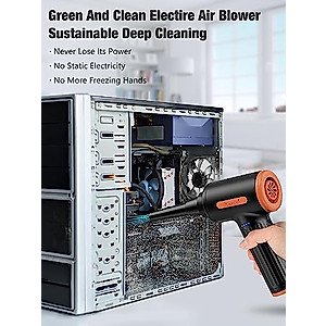 Compressed Air Duster, with Brushless Motor, Low Noise, Max. 90000RPM, 3 Gear Adjustable, 7500mAh Rechargeable Batteries, Non-Disposable Compressed Gas Duster