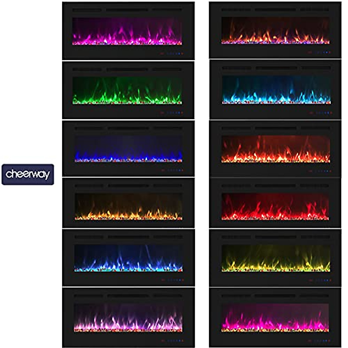 Cheerway 36 inch Wall Mounted &Recessed in Wall Electric Fireplace with Heater, Linear Wall Fireplace w/Thermostat, Adjustable Flame&Fuel Color, Remote & Touch Control w/Timer, 750W/1500W