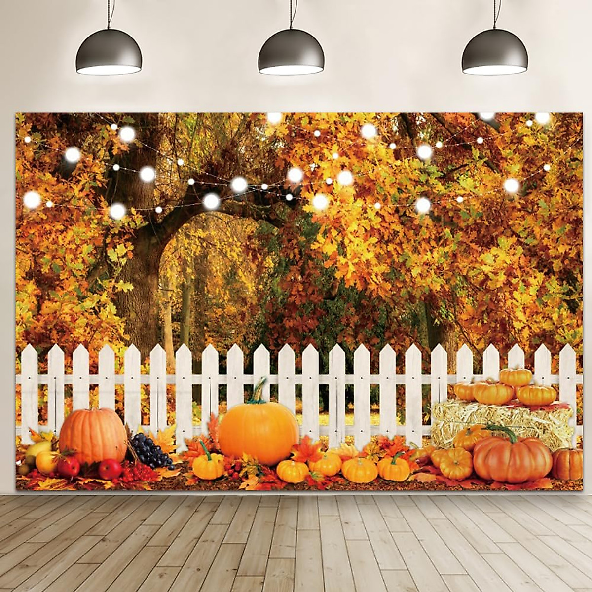 LFEEY Autumn Forest Thanksgiving Day Photography Backdrop, 10x8ft Rustic Fall Barn Pumpkin Thanksgiving Party Farm Harvest Event Backdrop, Kids Adults Photoshoot Photo Booth Studio Prop