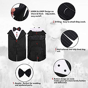 Kuoser Dog Tuxedo Dog Suit and Bandana Set, Dogs Tuxedo Wedding Party Suit, Dog Prince Wedding Bow Tie Shirt Formal Dog Wedding Attire for Large and Medium Dogs Golden Retriever Samo Bulldogs