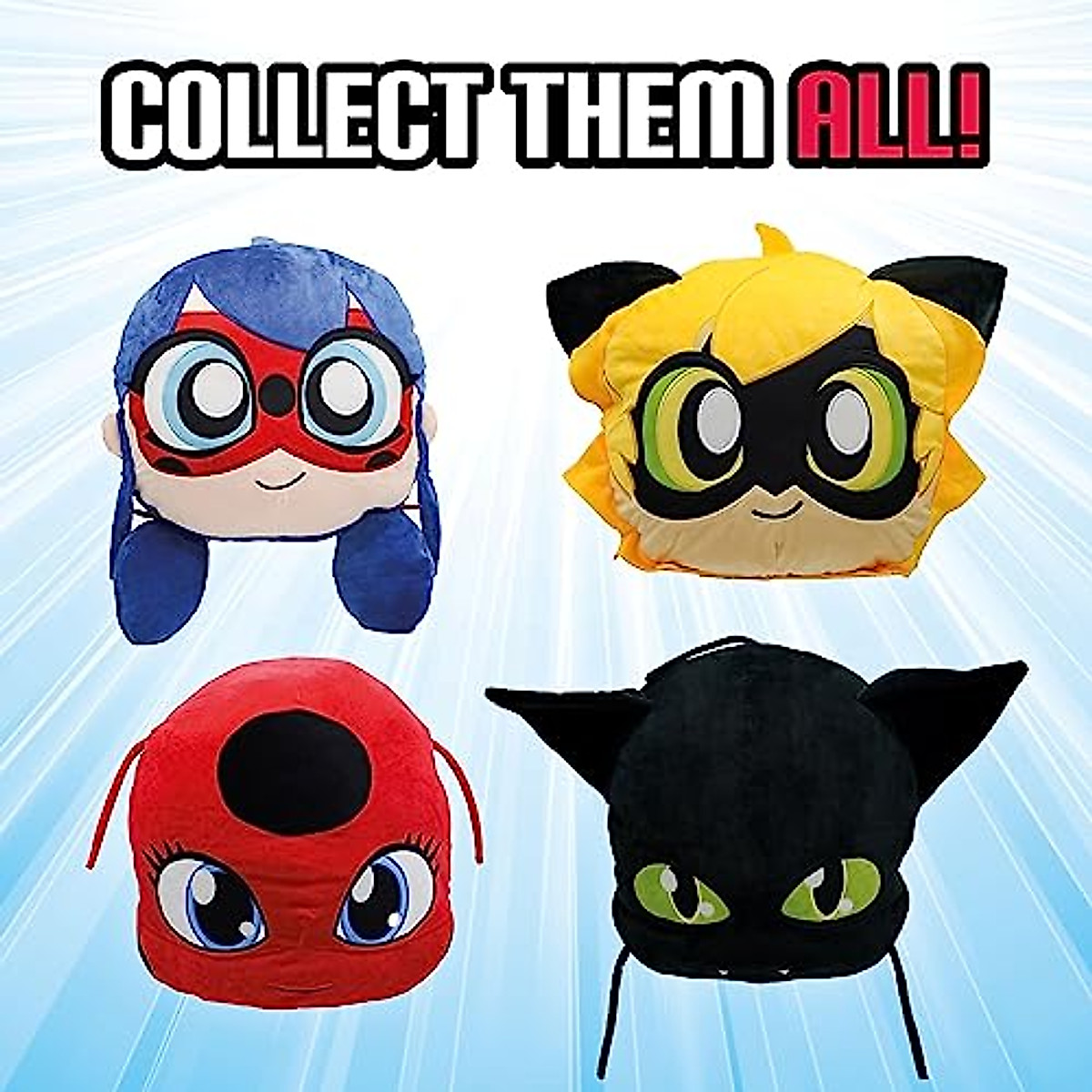 Miraculous Ladybug - Huggie Hideaway Plagg, 16.5-inch Black Plush Pillow, Super Cute Soft Stuffed Toy for Kids with Large Zipper Secret Pocket in The Back (Wyncor)