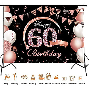 5x3ft Happy 60th Birthday Banner Backdrop Rose Gold 60th Birthday Decorations for Women 60 Birthday Sign Party Supplies Sixty Year Old Birthday Theme Poster Decor Photography Background