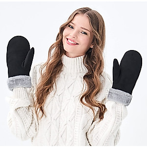 Arctic Paw Warm Black Faux Fur Running Mittens Women Winter Glove Mittens, Black