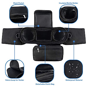 Big Hippo Stroller Organizer With Cup Holders,Durable Baby Stroller Bag with Bonus 2 Pack Stroller Hooks,Detachable Phone Bag & Shoulder Strap,Fits for Stroller like Uppababy,Baby Jogger