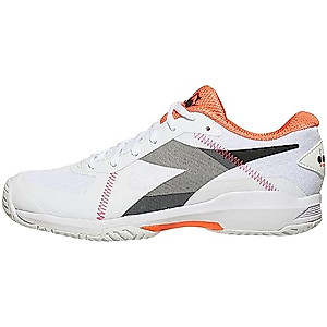 Diadora Trofeo W All Ground Pickleball Tennis Shoes (White/Black/Vermillion, 9)