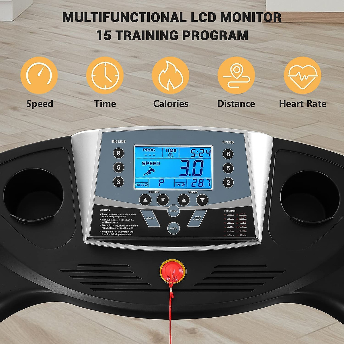 Treadmill with Auto Incline Foldable Treadmill 17'' Electric Treadmills 2.5 HP/8.5 MPH with 15 Training Programs 0-12% Auto Incline Large LCD Display Easy Assembly for Home Office Gym Use