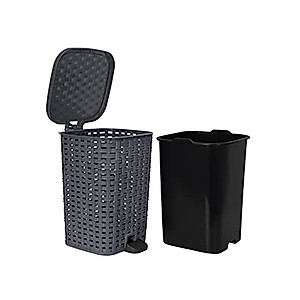 Superio Mini Trash Can with Foot Pedal Small Outdoor Garbage Can with Lid, 3 Gallon Plastic Waste Basket for Bathroom, Bedroom, Kitchen, Office, Patio (Wicker Grey 12 QT.)