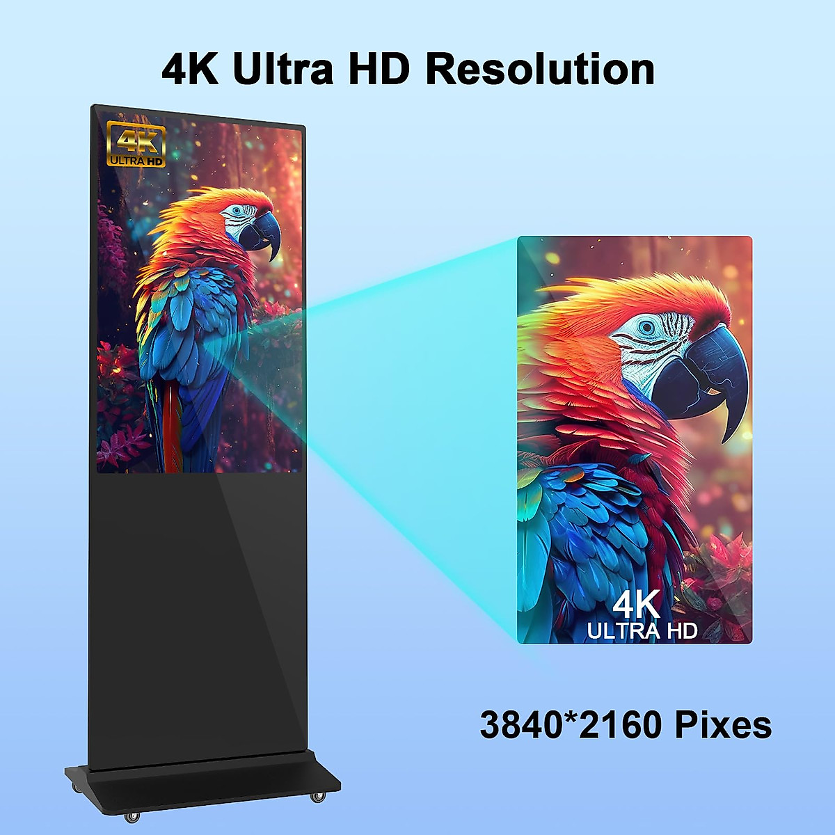 65 Inch Indoor Digital Signage, 4K UHD LCD Non-Touchscreen Floor Standing Digital Signage Interactive Displays, CMS and U-Disk Input Auto ADS Player Android OS