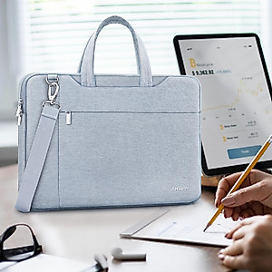 Ferkurn Laptop Bag Case Women Men Computer Sleeve with Shoulder Compatible with HP Envy Pavilion/Inspiron/Thinkpad/Vivobook/MSI/Surface,Waterproof Briefcase with Handle, Light Gray, 17 17.3 Inch