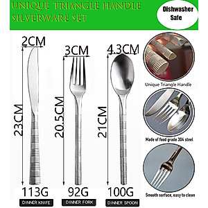 Thomaso 12-piece Hammered Silverware Set,Creative Triangle Handle Titanium Plating Stainless Steel Flatware Service for 4, Silver Spoons and Forks Set,Unique Triangle Cutlery Set, Dishwasher Safe