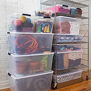 Rubbermaid Cleverstore Home Office Organization (6) 30 Qt & (12) 6 Qt Latching Stackable Plastic Storage Tote Container with Lid, Clear