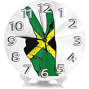 BUSHUO Peace Sign of The Jamaican Flag Wall Clock Waterproof Decorative Clocks Lightweight Clock with Roman Numeral Hands Durable Round Wall Clock for Living Room Classroom Patio Bedroom