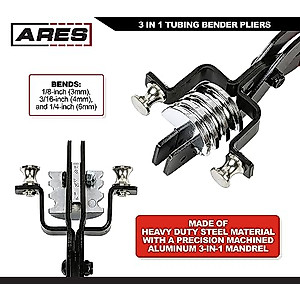 ARES 10024-3-in-1 Small Range Tubing Bender Pliers - Easily Make 90 Degree Bends in Brass, Copper, Steel, Stainless and Aluminum - Works for 1/8-Inch, 3/16-Inch, and 1/4-Inch Tubing
