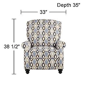 Elm Lane Blue Diamond Recliner Chair Modern Armchair Comfortable Push Manual Reclining Footrest Upholstered for Bedroom Living Room Reading Home Relax Office Napping