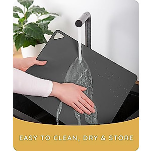 Extra Thin Flexible Cutting Boards for Kitchen - Cutting Mats for Cooking, Colored Cutting Mat Set with Easy-Grip Handles | Non Slip Cutting Sheets, Flexible Plastic Cutting Board Set of 3 (15"x12")