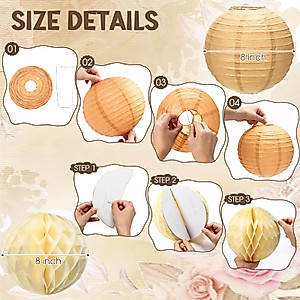 Vertintong Hanging Paper Fans Wedding Decorations Boho Party Hanging Retro Victorian Decor with Small Paper Lanterns Honeycomb Birthday Bridal Decor