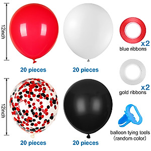 JOYYPOP 80Pcs Red White and Black Latex Balloons with Confetti Balloons for Graduation Poker Card Party Decorations,Casino Party,Race Car Party,Red and White Graduation Decorations