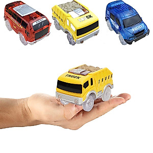 Tracks Cars only Replacement, Race Cars for Tracks Glow in the Dark, Light up Racing Car Track Accessories with 5 Flashing LED Lights, Compatible with Most Tracks for Kids Boys and Girls(3pack)