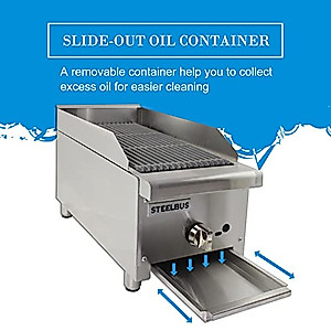 STEELBUS 12'' Heavy duty Commercial Radiant Broiler 1 Burner Natural/Propane gas Commercial Charbroilers Restaurant Equipment BBQ outdoor Countertop Griddle