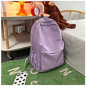 MQUN Kawaii Aesthetic Backpack School Backpack Nylon Waterproof Solid Color Backpack Teen College