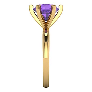 Clara Pucci 2.95ct Round Cut Solitaire Natural Amethyst Excellent 6-prong Classic Designer Statement Ring Real 14k Yellow Gold for Women