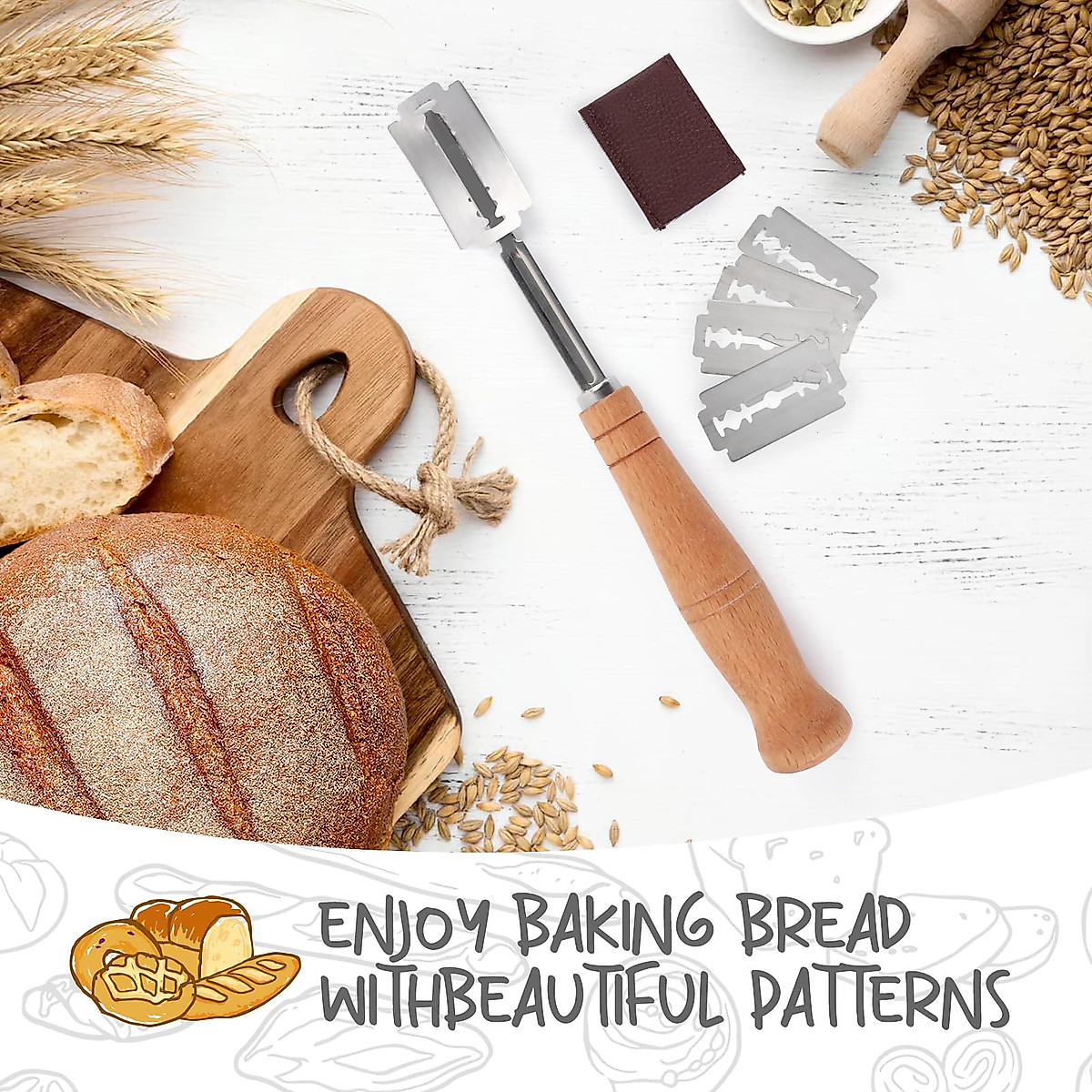 DOYOLLA Proofing Baskets for Sourdough Bread Making, Dough Proofing Bowls Kit with Cloth Liner + Scoring Lame + Scraper for Professional & Home Sourdough Bakers (Round,8.5 inch,Set of 2)