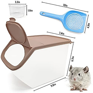 BNOSDM Chinchilla Sand Bath Container Chinchilla Dust Bath Tub Transparent Hamster Toilet Shower Room Plastic Hamster Bathroom Kit with Sand Cup&Scoop for Gerbil Hedgehog Squirrel (Coffee)