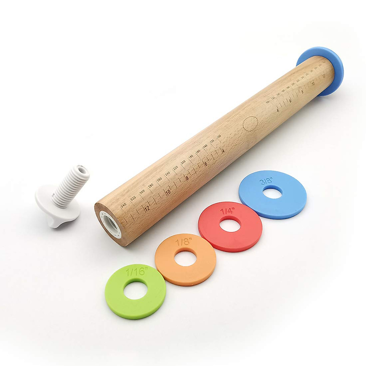 Wood Adjustable Rolling Pin Removable Rings for Baking Bakery Cookies Chapati Fondant Dough Pastry Pizza Pie Wooden Adjustable Rolling Pin By foxwelkin