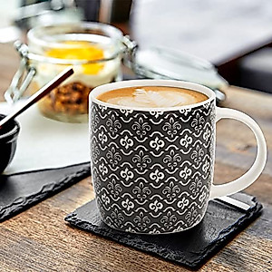 Okllen 6 Pack 11.5 Oz Coffee Mugs Geometric Textured, Ceramic Coffee Mugs Stylish Tea Cup Mugs Set Gift for Latte, Cappuccino, Milk, Water, Cocoa, Cereal, Black and White