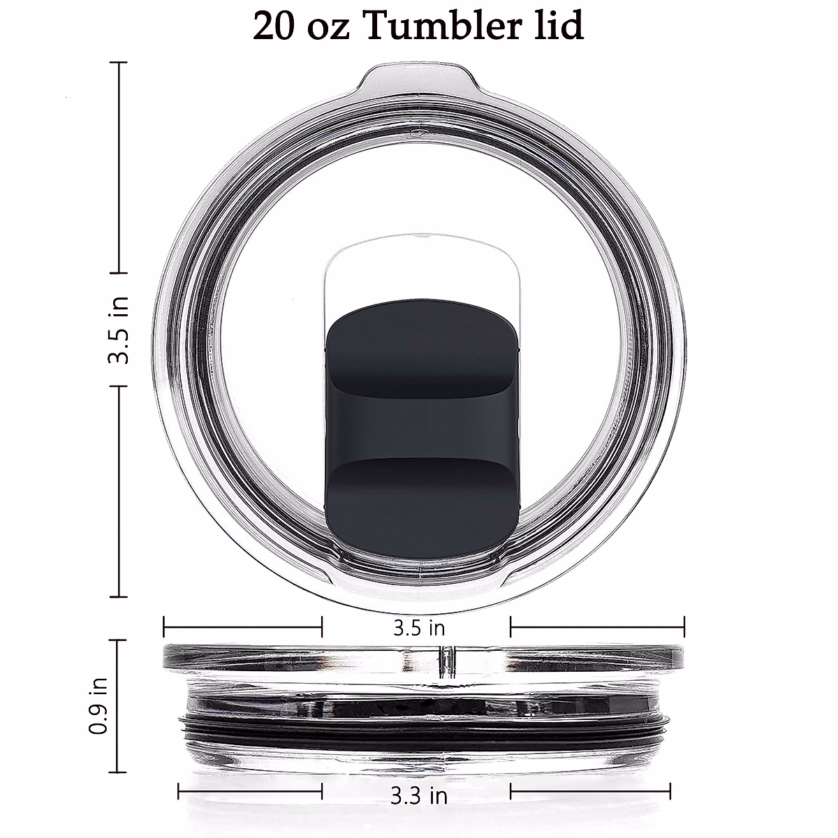 20 oz Tumbler Lid, Replacement Lids Compatible for YETI 20 oz Tumbler, 10/24 oz Mug and 10 oz Lowball,Magnetic Slider Switch Spill Proof Tumbler Cover, BPA Free (20oz Pack of 1 Black)