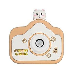 Kids Digital Camera, Khaki Dual Camera Toddler Camera 40MP HD Cute Cartoon with Lanyard