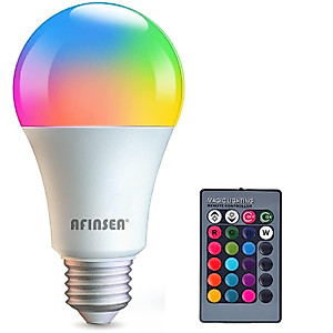 AFINSEA RGB Color Changing Light Bulbs,RGB LED Light Bulbs,9W Warm White 6500K,40W Equivalent,16 Color Multicolor A19 E27/E26 Dimmable Memory Function, for Home Decoration,Stage,Bar,Party