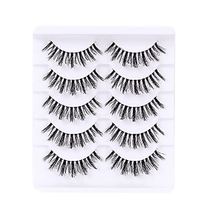 KSYOO Clear Band Dramatic Lashes 8-15mm D Curl Lashes Mink, Fluffy Semi-dramatic 3D Multi-Layered Strip Lashes, Reusable, Invisible Band Strip Eye Lashes - 5 Pairs (Clear Band U6) (Clear Band U6)