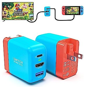 Switch Dock Charger for Nintendo Switch, Mirabox 36W Portable TV Docking Station for Nintendo Switch with 4K@60Hz HDMI/USB2.0/PD USB-C Fast Charging Ports, Full-Featured USB-C to USB-C Cable Included