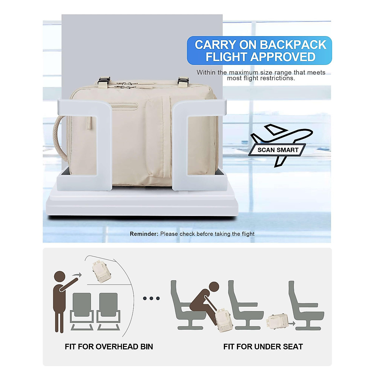 VGCUB Carry on Backpack,Large Travel Backpack for Women Men Airline Approved Gym Backpack Waterproof Business Laptop Daypack,Beige