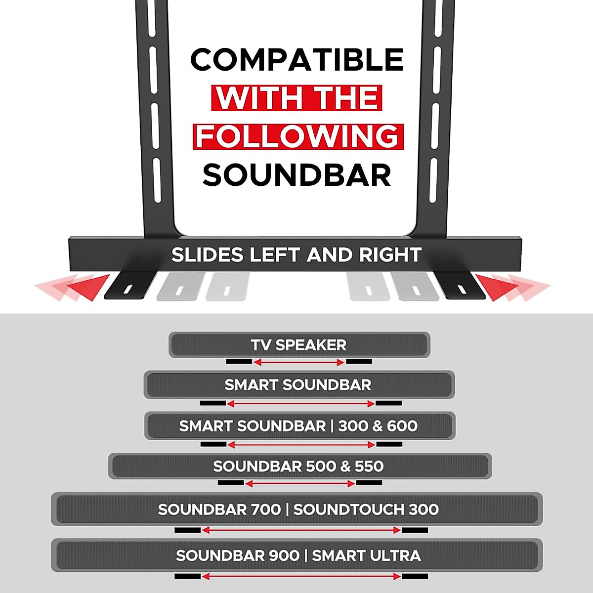 Universal Under TV Mount, Black, Compatible with Bose Smart Soundbar 300/500/550/600/700/900/Ultra, TV Speaker, Soundtouch 300 - Invisible Once Fitted, Fast & Easy Way to Mount Your Sound Bar