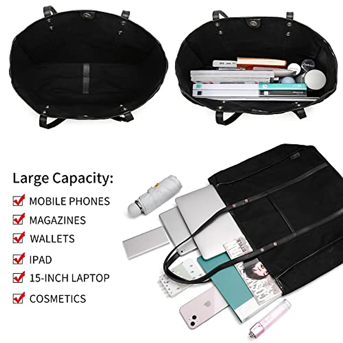 BRIRT Tote Bag for Women Large Canvas Simple Vintage Shoulder Bag Genuine Leather Retro Handbags