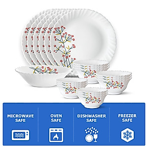Borosil Gourmet Dinnerware Set For 6, 19 Pieces, White Dinner Plates and Bowls Sets, Chip Resistant Tempered Opal Glass, Stain Resistant, Dishwasher & Microwave Safe Dinner Set For Gifting, Serves 6