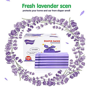 Baby Disposable Diaper Bags Easy-To-Tie Tabs Diaper Sacks with Lavender Scented Diaper Disposal or Pet Waste Bags (500 Count)